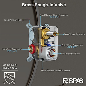 Fatspas 10 Inch Shower Faucet Set, Rainfall Shower System with Square Fixed Rain Shower Head and High Pressure Handheld Shower Head, Wall Mounted Rainfall Shower Fixtures, Matte Black