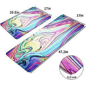 Rainbow Colors Kitchen Rugs Mats Set of 2 Iridescent Marble Art Anti-Fatigue Cushioned Kitchen Floor Mat Non-Slip Backing Washable Kitchen Rugs Set Office Laundry (Rainbow, 17"x29.5"+17"x47")