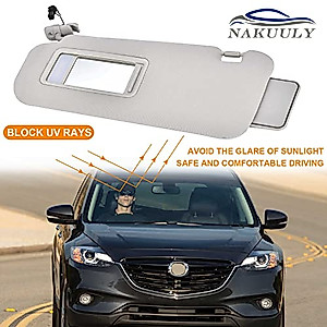 Nakuuly Left Driver Side Sun Visor with Mirror Light Compatible with Mazda CX-9 2010-2015 Replaces TDY1-69-320, TD11-69-320C-75, TD11-69-320D-75 Gray