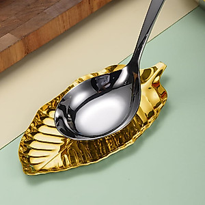 Spoon Rest Spoon Holder for Stove Top, Utensil Holder for Ktichen Counter, Spoons, Spatula, Ladles, Forks, Tongs Rest, 304 Stainless Steel Gold Leaf, Dishwash Safe Housewarming Gifts