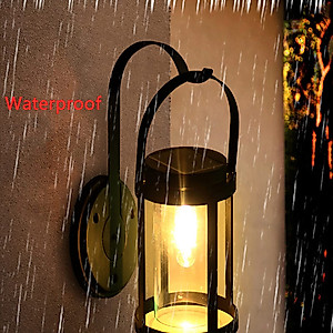 Lxcom Lighting Solar Wall Light Outdoor Solar Deck Lights Solar Powered LED Wall Light Lantern with Hook Decorative Solar Fence Lights Waterproof Wall Sconce for Home Garden Lawn, Warm White