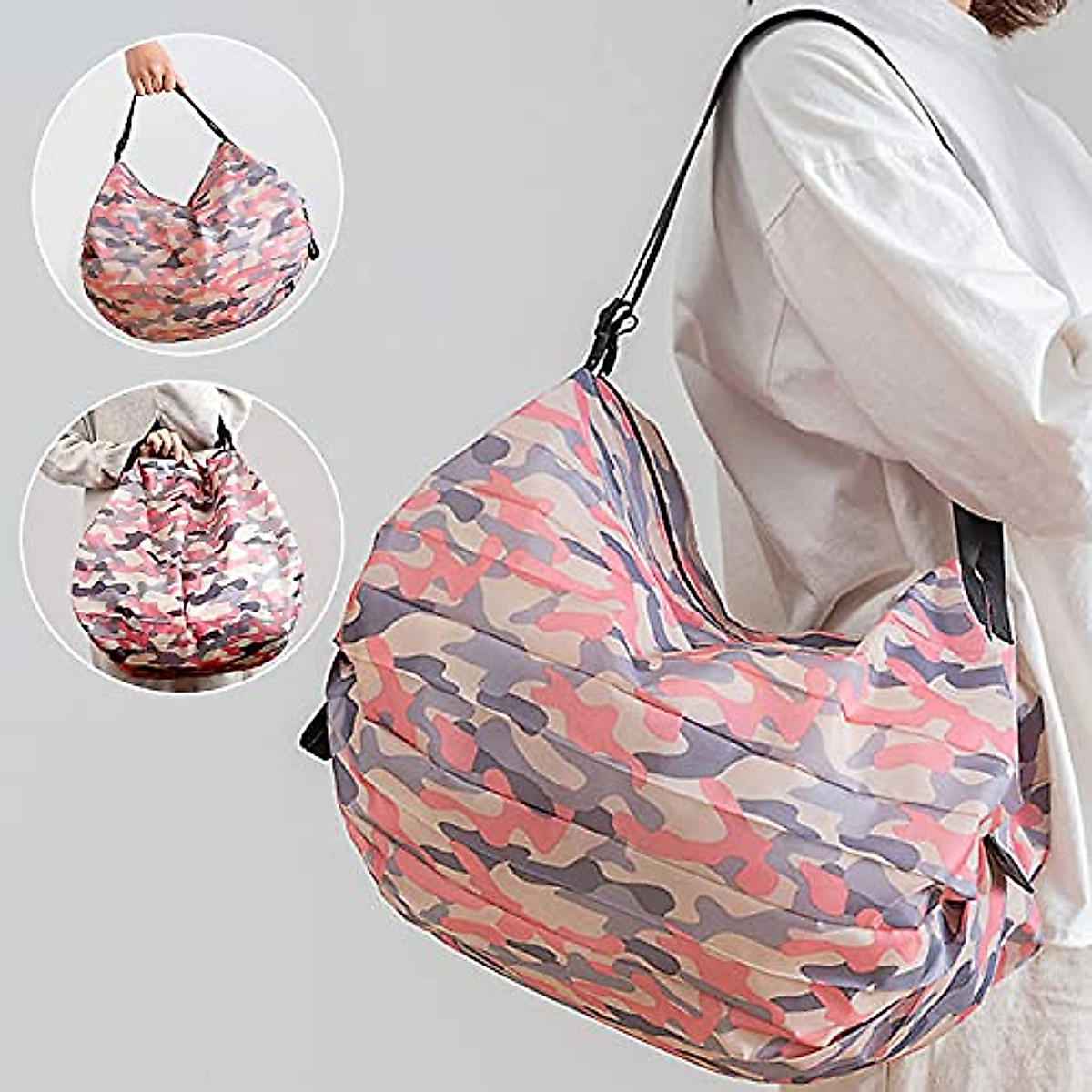 Zagxuade Reusable Grocery Shopping Bags Polyester Material, One-shoulder Portable Shopping Bags, Eco Friendly Foldable ShoppingTote with Zipper （3pcs）