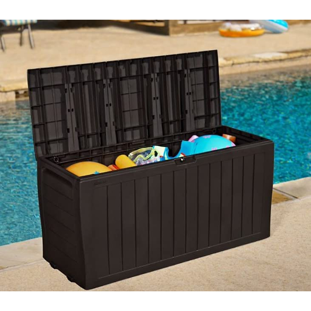 Keter 71 Gallons Gallon Water Resistant Lockable Deck Box with Wheels in Dark Brown