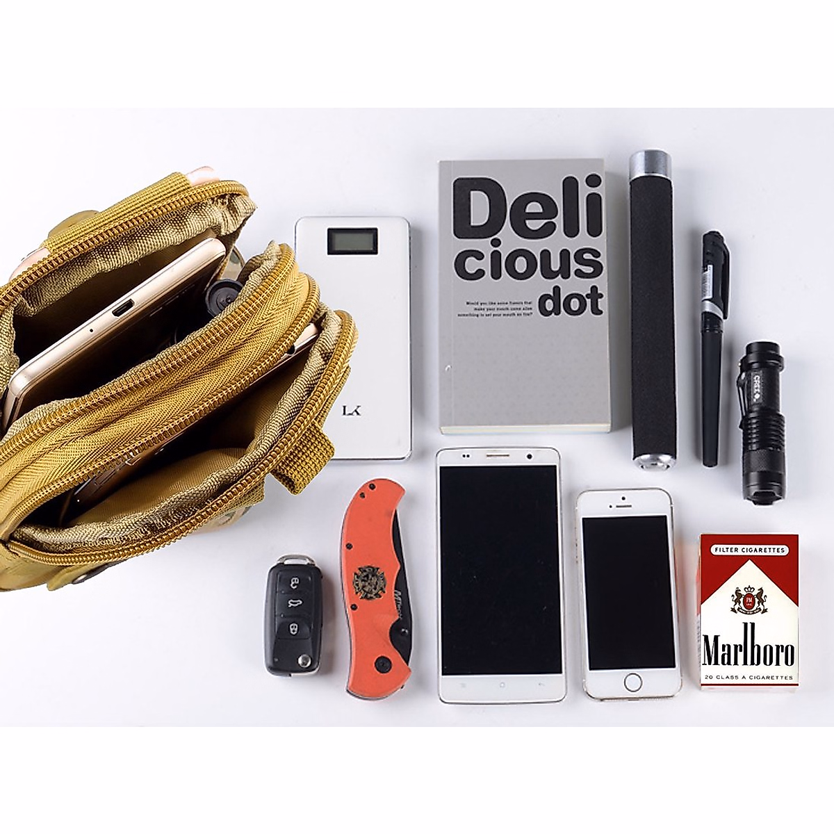 Multi-Purpose EDC Vape Pouch Bag, Vape Case,Tactical Bag Pouch, Military Nylon Utility Tactical Waist Pack Camping Hiking Pouch (Khaki)