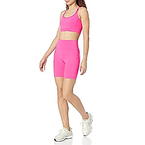 Amazon Essentials Women's Active Sculpt High Rise 7 Bike Shorts with Pockets, Neon Pink, X-Small