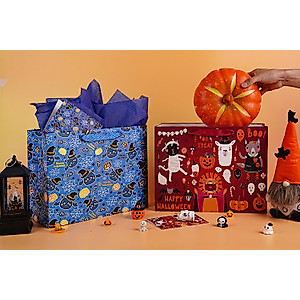 JWSCYSY 2Pack 12.6" Large Happy Halloween Bags with Card and Tissue Paper, Trick or Treat Paper Gift Bags for Kids Holloween Party Favor.