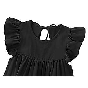 RJXDLT Toddler Dress Baby Girls Cotton Linen Ruffle Sleeve Tiered Swing Casual Summer Boho Dresses 379 Black 80
