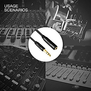 Devinal 6.35mm 1/4" inch Stereo Plug Male to 1/4 Female Stereo Headphone Guitar Extension Cable Cord, Gold Plated Audio Cable Stereo Extender, 10 feet (3 M)