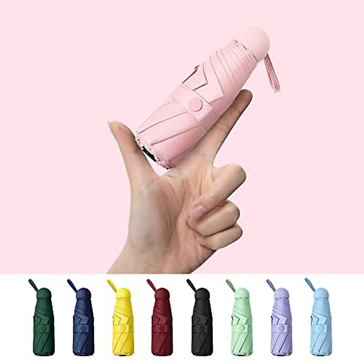 TIME LOVER Compact Travel Sun & Rain Umbrella Windproof Portable Mini Folding Umbrella for Girls Women (Pink)
