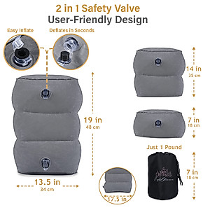 Fig and Blossom [2-Pack] Inflatable Bed Bumper with Pump for Toddlers, Kids, Elderly/Inflatable Airplane Footrest Pillow Bundle