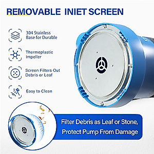 FOTING 1/2HP Submersible Water Pump with Stainless Steel Base - Removes Water to 0.04" Depth, 2450GPH Portable Sump Pump for Puddles, Pools, Boats, Gardens & Ponds - 10Ft Cord Included