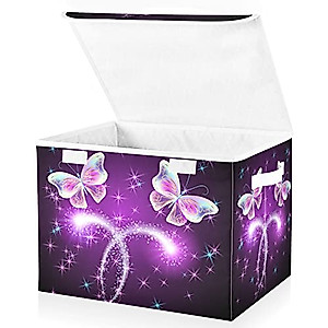 RunningBear Butterflies Firework Star Large Storage Bins with Lid Collapsible Storage Bin Nursery Baskets Foldable Fabric Cube for Closet Shelf Car