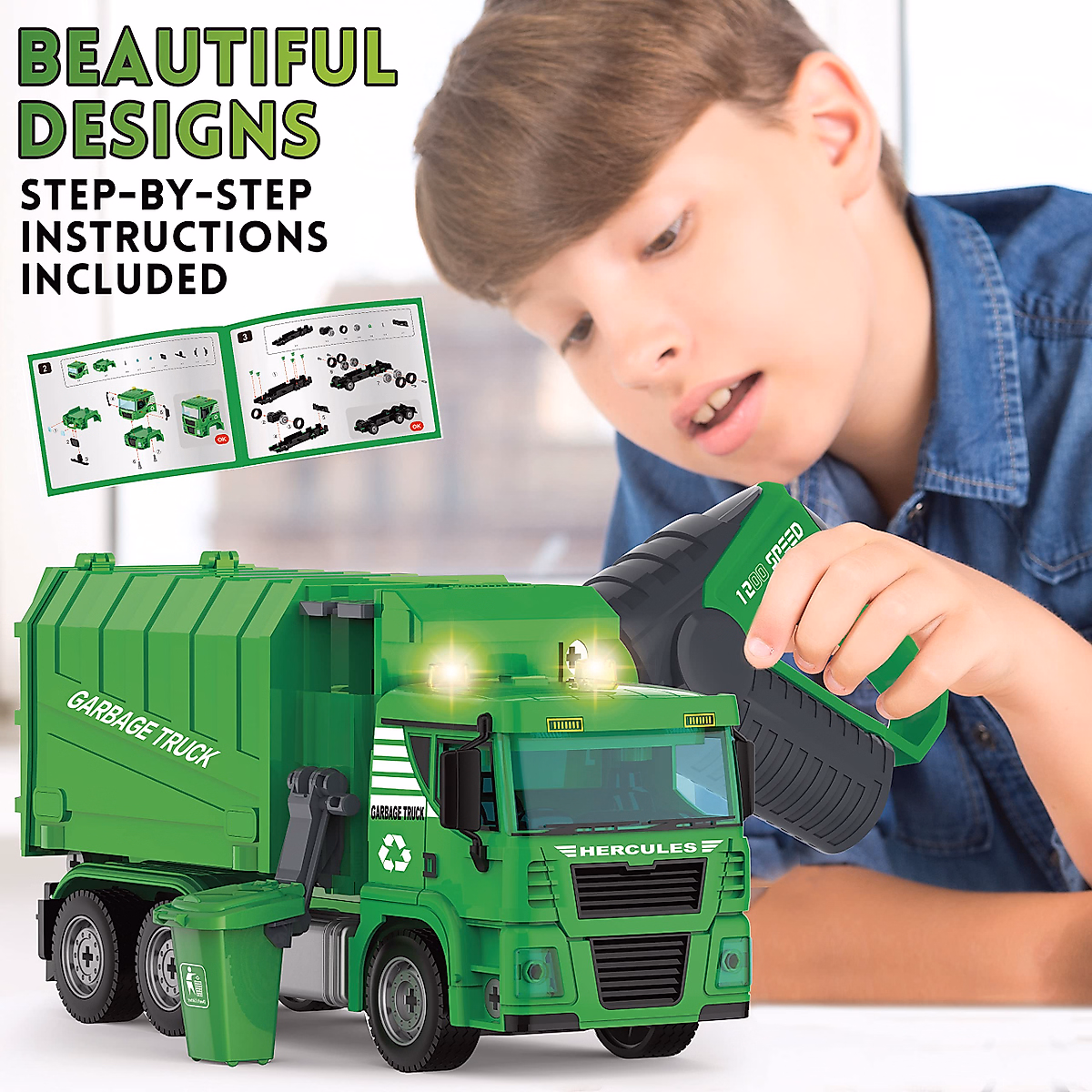 Garbage Truck Toys - 2-in-1 148 Pcs STEM Garbage Truck & Street Sweeper Take Apart Toy w/Drill, Push & Go, Lights & Sounds for Kids – Construction Vehicle Playset for Boys Ages 5 6 7+ Years Old