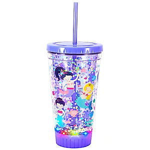 GILANO 18oz Kids Tumbler Water Drinking Bottle with LED Light Up - BPA Free, Straw Lid Cup, Reusable, Lightweight, Spill-Proof Water Bottle with Cute Design for Girls & Boys (Mermaid)