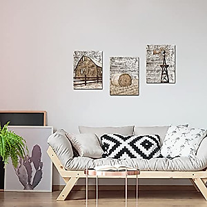 SiMiWOW Windmill Wall Decor Country Farmhouse Wall Art Barn Corn Field Windmill Painting Framed Canvas Prints Ready to Hang