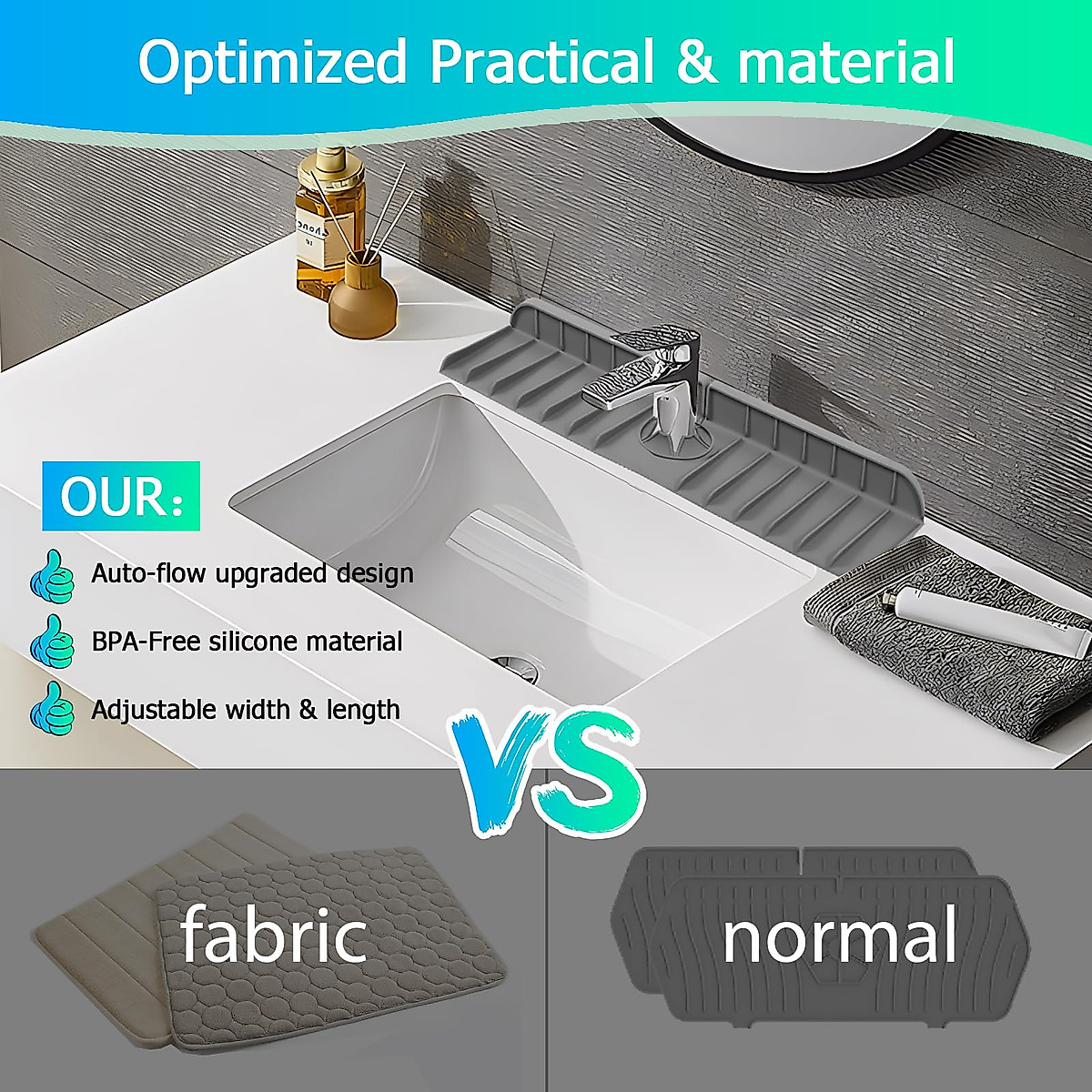 Gigabaskets14-inch Slope Auto-flow Kitchen Sink Splash Guard, Silicone Sink Protectors, Drip Catcher Tray & Draining Pad Mat, Keep Kitchen/Bathroom/RV Faucet Counter Dry & Clean Gadget Accessories