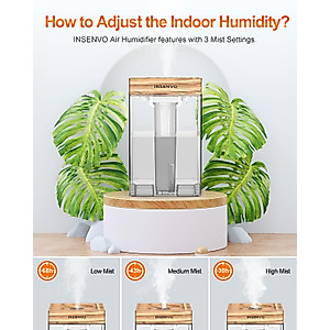 INSENVO Humidifier 7.5L for Bedroom, Anti-leak Design&Top Fill, Ultrasonic Cool Mist Air Humidifers Indoor for Baby&Plants, Disassemble&Clean Easily, Visualized Outlook, Auto Shut-off, Wood Pattern