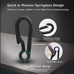 PJYTAC Black Titanium Carabiner for Keys Small Keychain Quick Release Key Clip with Bottle Opener Holder for Men and Women Gifts for Him
