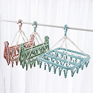 TUKE 32 Clips Folding Clothes Dryer Hanger Children Adults Clothes Dryer Windproof Socks Underwear Plastic Drying Rack