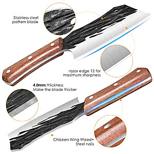 UniqueFire Full Tang 5.8 Inch Meat Cleaver, Sharp Mini Chefs Knife, Carbon steel Handmade Blade, Perfect Outdoor Gift, Mini Camping Knife with Sheath for BBQ, Fishing, Hiking