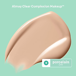 Almay Clear Complexion Acne Foundation Makeup with Salicylic Acid, Medium Coverage, Soft Matte Finish, Hypoallergenic, Cruelty- & Fragrance-Free, Dermatologist Tested, 099 Porcelain, 1 fl oz