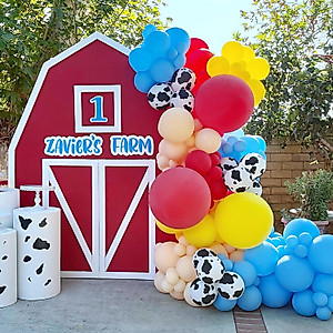 138Pcs Cow Balloon Arch Garland Kit Farm Animals Party Decorations Red Yellow Blue Green Animal Print Balloons for Farmhouse Barn Birthday Country Western Cowboy Baby Shower Party Supplies