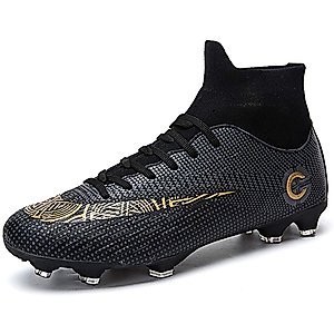 LIAOCXF Mens Football Boots Cleats FG Soccer Shoes Spikes for Competition/Training Boy's Sneakers Black