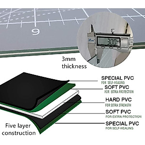 Headley Tools Thickened 24 x 36 Inch Self Healing Sewing Cutting Mat, A1 Rotary Cutting Sewing Mat for Crafts, Double Sided 5-Ply Table Cutting Board for Fabric Quilting Leather Hobby, Grey/Black