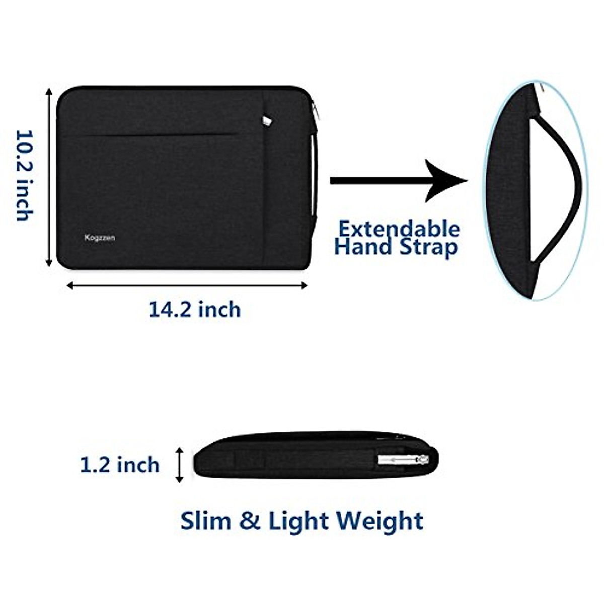 Kogzzen 13-14 Inch Laptop Sleeve with Handle Compatible with MacBook Air 13.3/ MacBook Pro 14 13/ Dell XPS 13/ Surface Laptop 13.5/ iPad Pro 12.9, Waterproof Shockproof Case Bag - Black