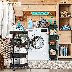 CAXXA 4-Tier Rolling Storage Organizer with 4 Small Baskets - Mobile Utility Cart with Caster Wheels, Black