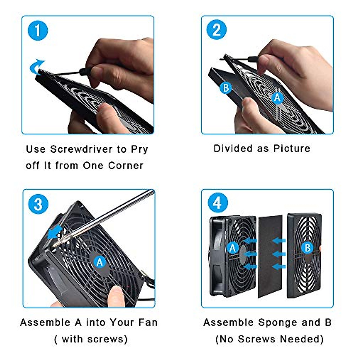 ELUTENG 120mm Fan Filter 2 Pack IP40 Dustproof Blower Guard ABS Computer Ventilator Grill 12cm Fan Mesh Cover Tool-Free Fan Strainer Compatible for 120x120 Case Fan USB Cooling Fan
