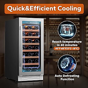 Ca'Lefort 15 Inch Wine Fridge, 33 Bottle Wine Cooler Refrigerator, 40-65°F Wine Refrigerator Glass Door, 3 LED Wine Fridge, Built-in or Freestanding Wine Fridge for Home/Bar/Kitchen (3.0 cu.ft)