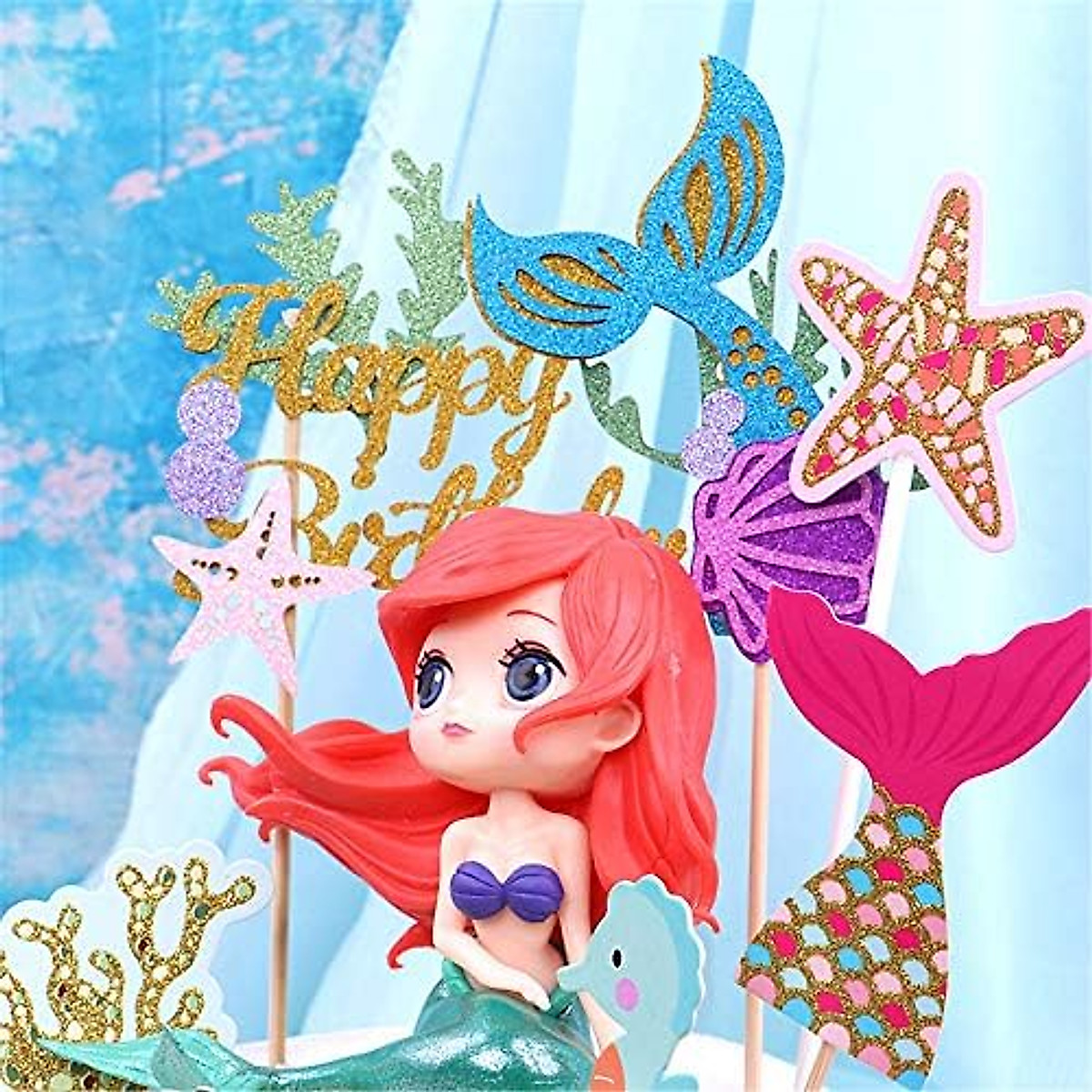 Wootkey 36 pcs Glitter Mermaid Cupcake Toppers Mermaid Cake Topper Under the Sea Beach Mermaid Tail Cake Decoration Birthday Party Supplies for Baby Shower Children's Day