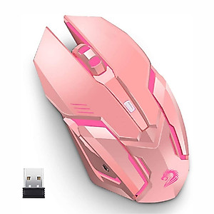 Uciefy X96 Wireless Gaming Mouse, Rechargeable Silent Mouse 4 Breathing Led Light Optical Mice with Nano USB Receiver, 2400 DPI High Precision Laser for Computer/Laptop/Mac/PC (Pink)