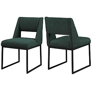 Meridian Furniture 839Green-C Jayce Collection Modern | Contemporary Dining Chair with Rich Green Boucle Fabric, Matte Black Iron Base, 19" W x 22.5" D x 33" H, Green, Set of 2