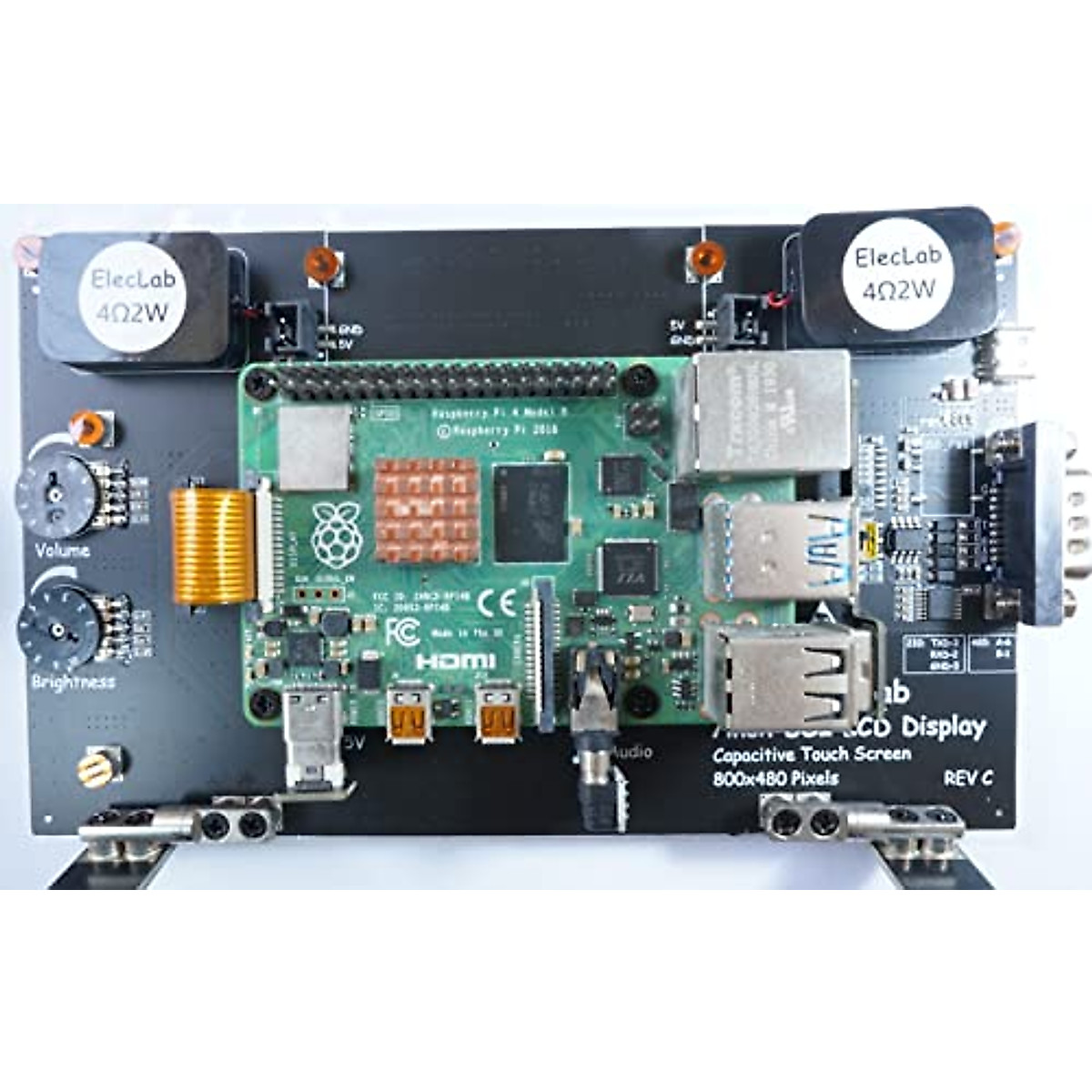 ElecLab 7 Inch 800x480 DSI Touchscreen Monitor Capacitive LCD Display RS232/RS485 Speaker Bracket for RPI 4B 3B+ 3B 3A+ 2B B+