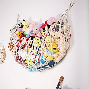 YKBU Stuffed Animal Net or Hammock Wall Hanging Net for Stuffed Animal Storage Macrame Toy Display Plush Toy Holder Soft Toy organizer for Nurery Baby Bedroom Playroom-Cream, -Cream
