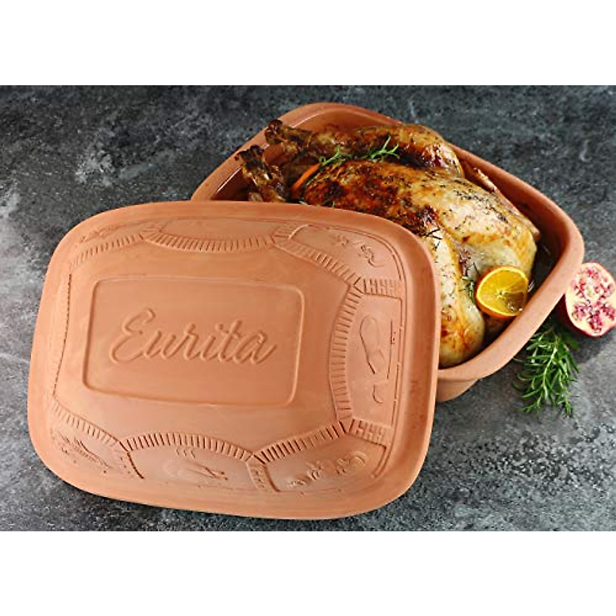 Eurita Clay Roaster, Non-Stick Dutch Oven, Healthy Clay Pot Cooking, With Free Recipe Guide, 6.25 Quarts