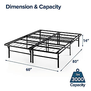 ZINUS SmartBase Heavy Duty Mattress Foundation / 14 Inch Metal Platform Bed Frame / No Box Spring Needed / Sturdy Steel Frame / Underbed Storage, Queen