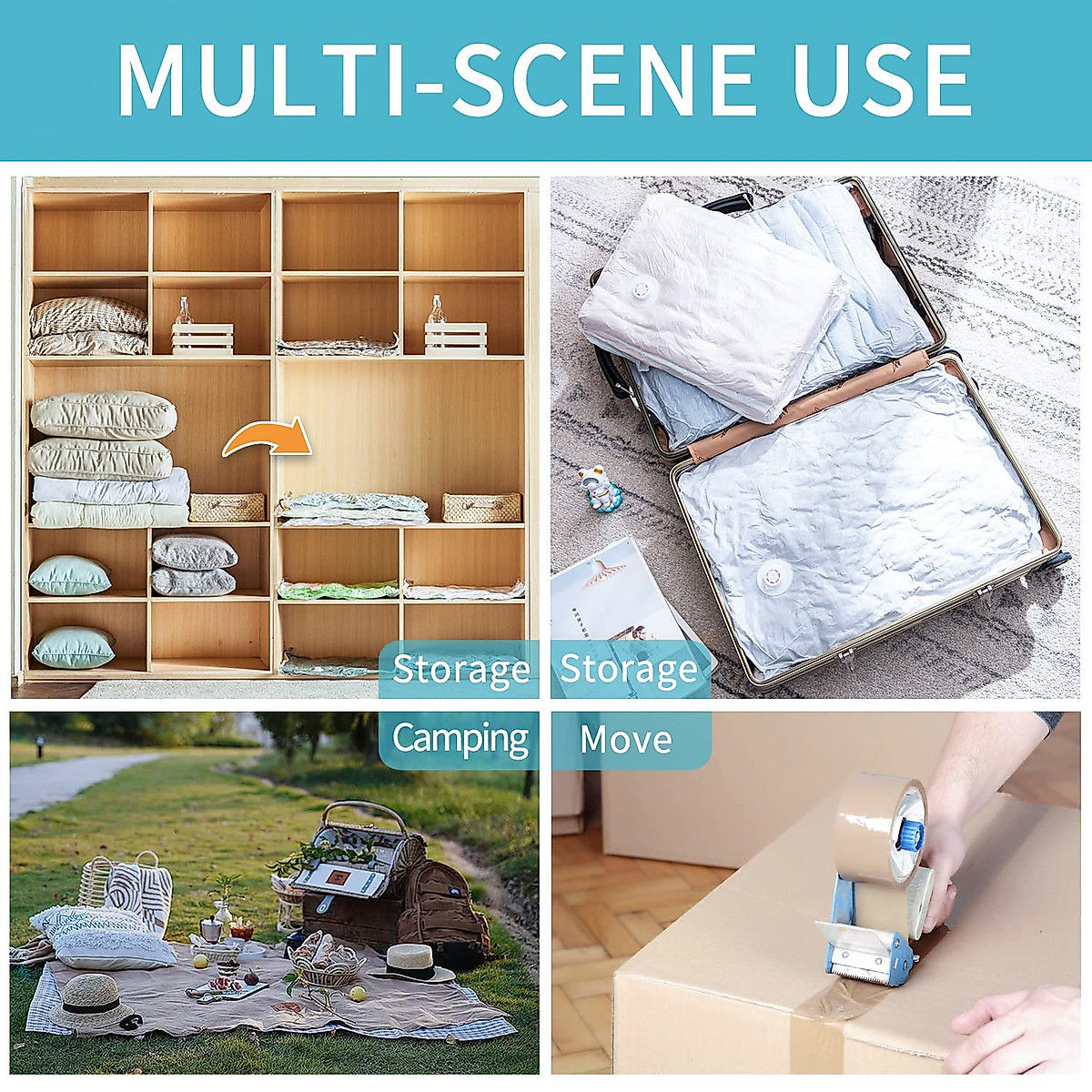 AirBaker Vacuum Storage Bags 12 Pack Space Saver for Clothes Blankets Clothing Traveling Comforters Vacuum Seal Bag with Travel Pump (3XL+3L+3M+3S)