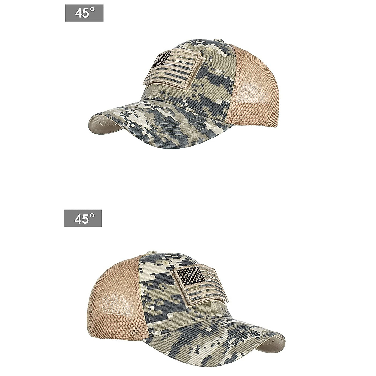Anna-Kaci Camouflage Trucker Special Tactical Operator Forces USA Flag Patch Baseball Cap, Grey camo, OneSize