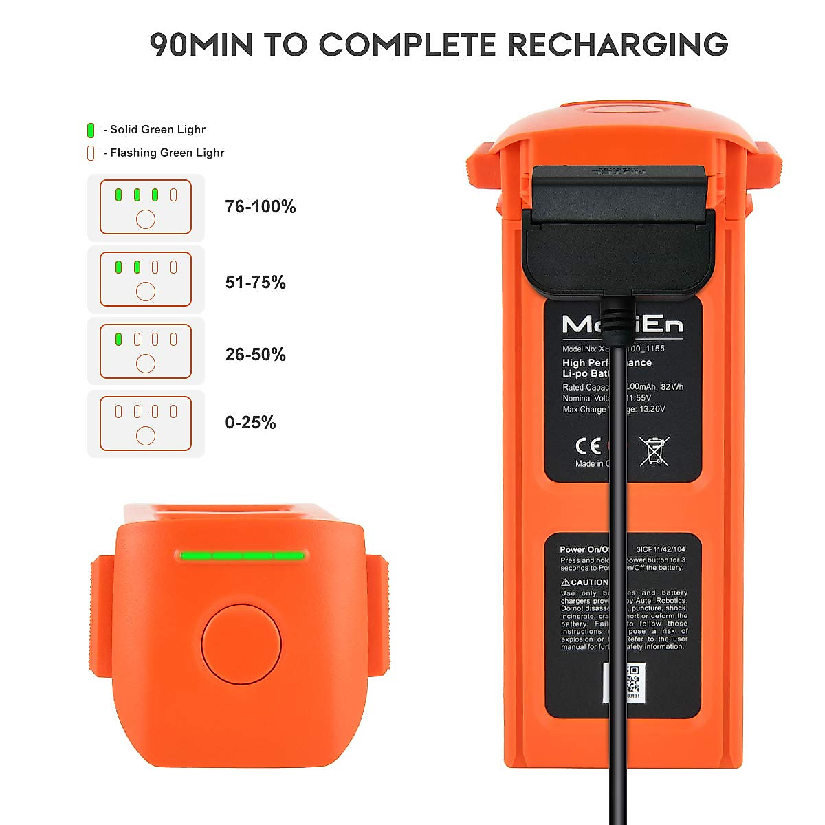 Autel Robotics EVO II Intelligent Battery, 2025 EVO II Battery Fit Autel EVO 2 EVO 2 Pro EVO 2 Enterprise RTK Dual 640T Drones (V2 & V3), 7100mAh 11.55V, Autel Original Smart Battery