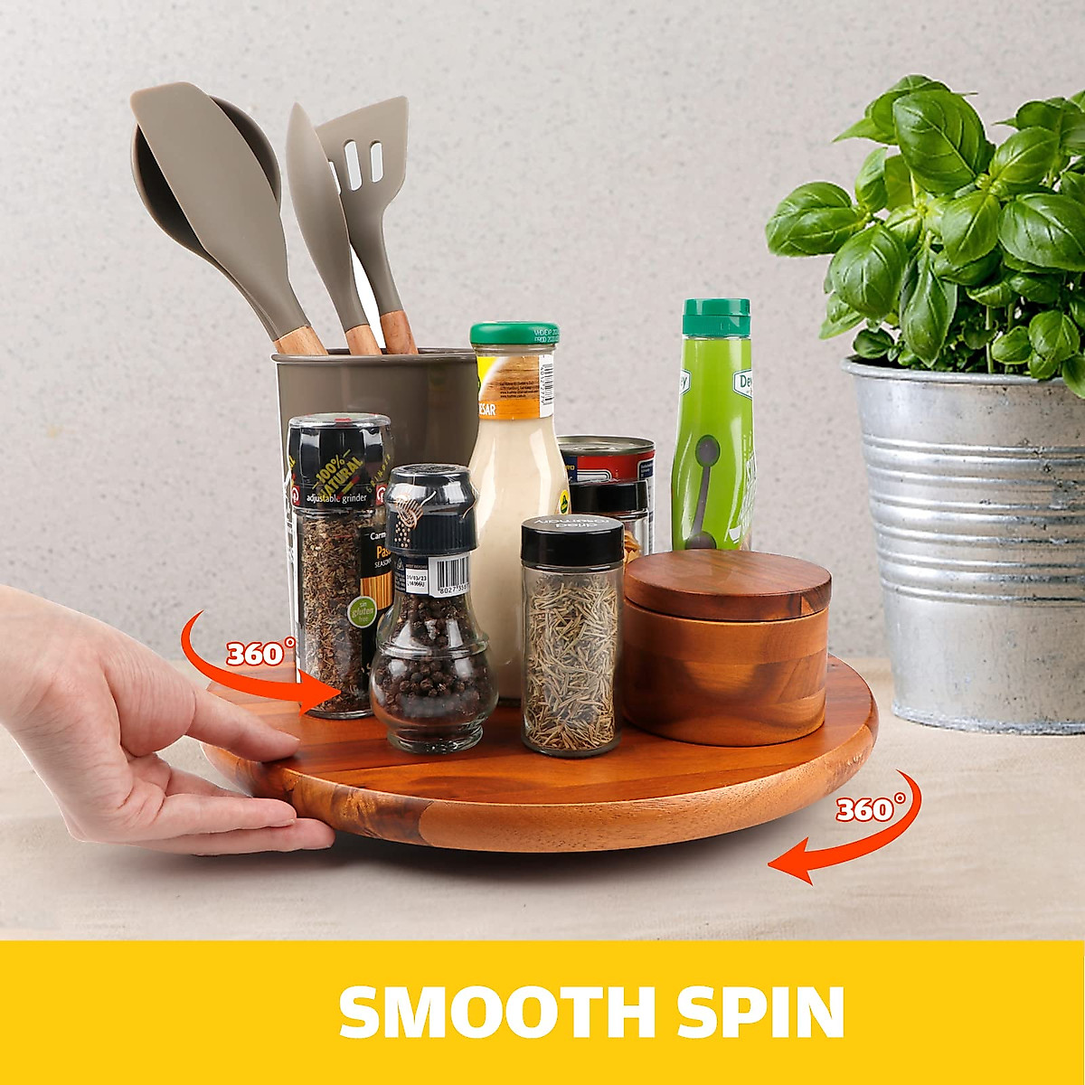 HOMEXCEL 13" Acacia Wood Lazy Susan Organizer Kitchen Turntable Wooden Lazy Susan Organization for Cabinet Table or Pantry