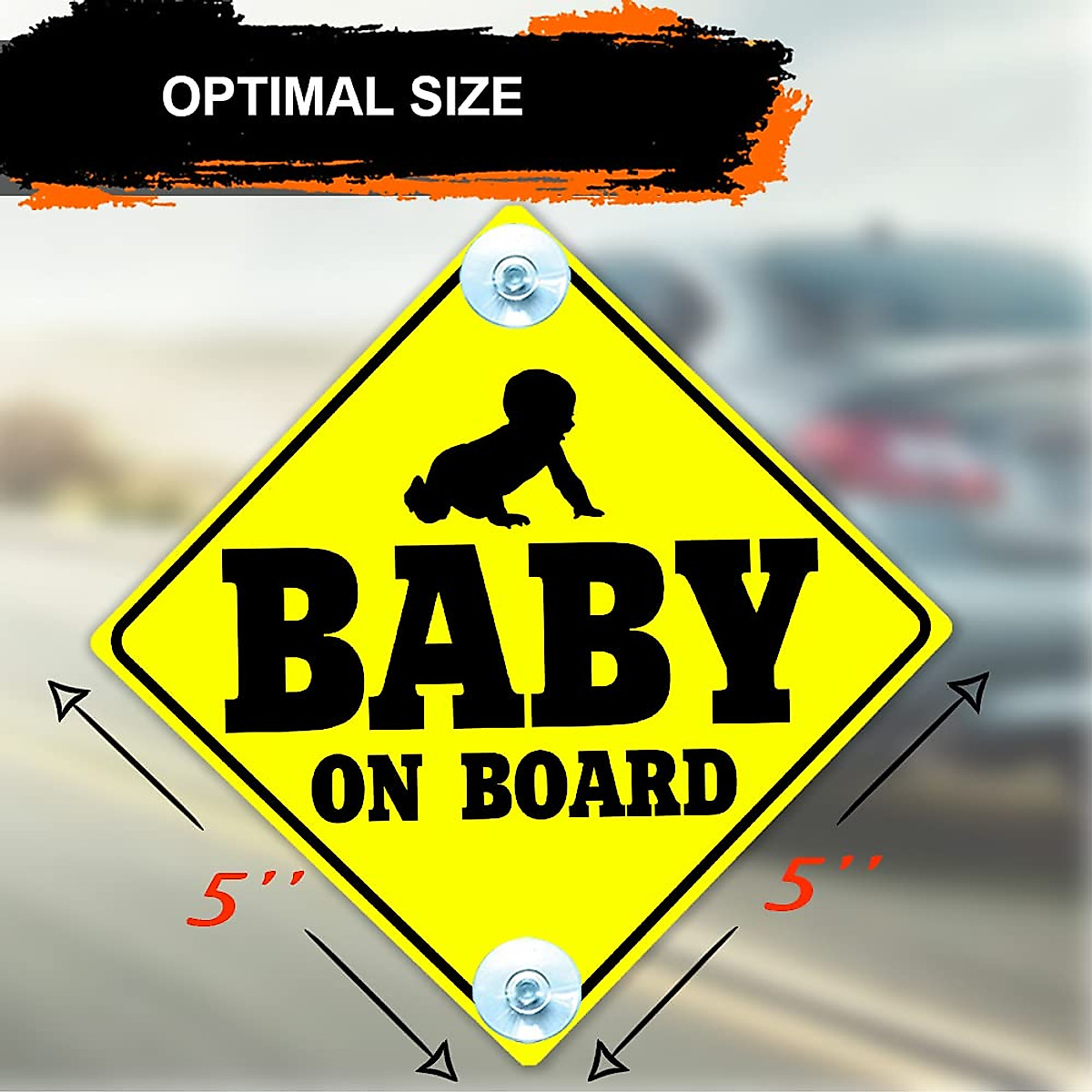 2 PC Baby on Board Sign - 5 x 5 Baby on Board Sticker for Cars - Baby on Board Suction Signs for Car - Baby in Car Sign - Funny Baby on Board Sign