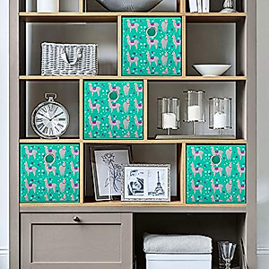 i BKGOO Foldable Storage Cube Drawer Bins Set of 4 Collapsible Fabric Storage Boxes with Round Metal Grommets for Organizing Shelf Nursery Home Closet Green, 10x10x10 inch