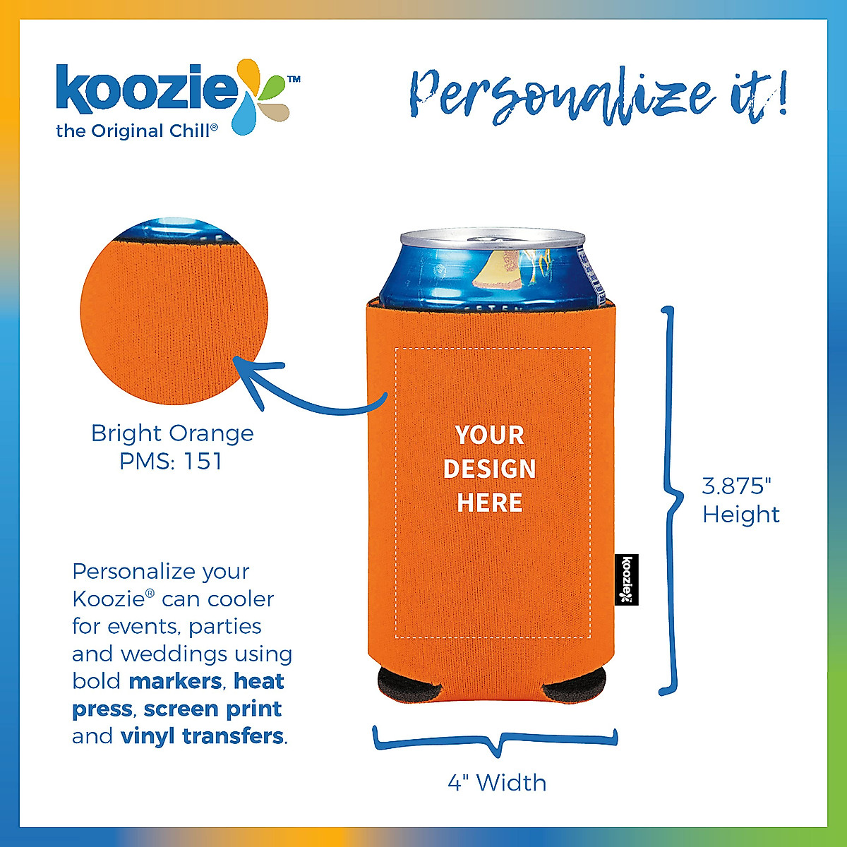 KOOZIE Beer Can Cooler Blank Bulk Insulated Drink Holder for Cans, Bottles, DIY Personalized Gifts for Events, Bachelorette Parties, Weddings, Birthdays 12 Pack (Bright Orange)