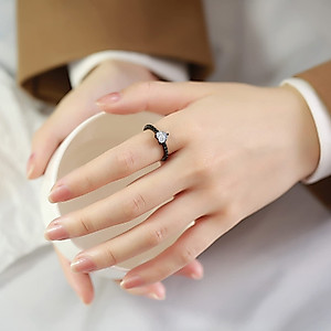 Personalized Couples Rings Custom Engraved Promise Rngs for Couples Black Matching Engagement Rngs for Couples with Cubic Zirconia 3pc Wedding Rings Set for Him and Her Mens Wedding Rings Titanium Engraved Christmas Jewelry Gift 5-13 (Women's Ring)