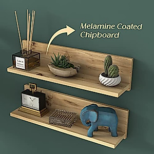 Floating Wall Shelves for Living Room - Set of 2, 23.6" Long, Modern Wooden Design with 3 Color Variations, European Quality, Ideal Wall Mounted Shelves for Home and Office (Light Walnut)