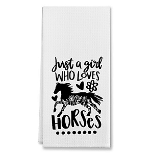 Just a Girl Who Loves Horses Kitchen Towels & Tea Towels, Dish Cloth Flour Sack Hand Towel for Farmhouse Kitchen Decor，24 X 16 Inches Cotton Modern Dish Towels Dishcloths,Horse Lovers Riders Gifts