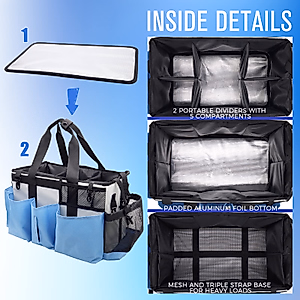 SCAVATA Large Wearable Cleaning Caddy Bag, Cleaning Supplies Organizer with Handles & Shoulder Straps for Housekeepers, Under Sink & Car Cleaning Tool Organizers Bags with Multiple Compartments (Blue)